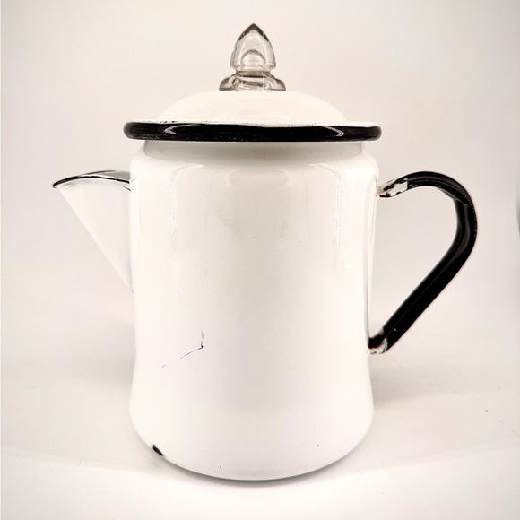 Kitchen | Vintage Antique Enamel Percolator Coffee Pot Blackwhite ...